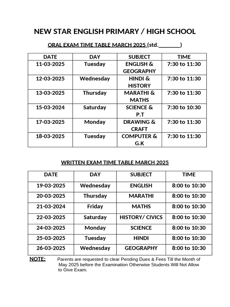 Final Exam Time Table 2025 | PDF