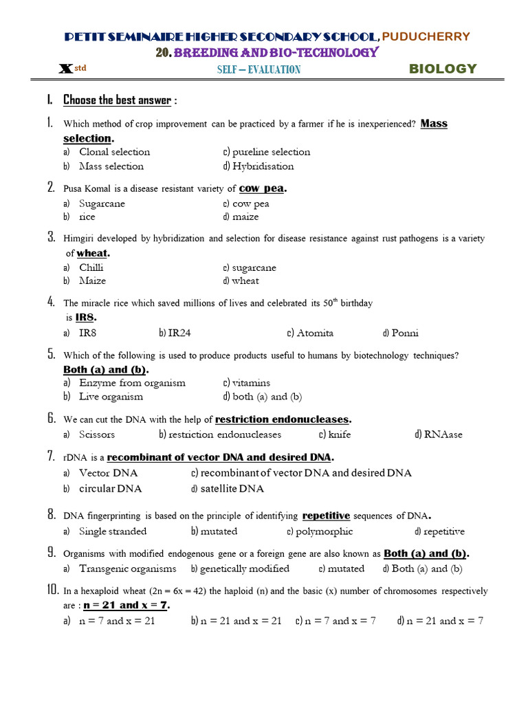 X STD Bio Ls.20 Evaluation Q&A 2023 | PDF | Molecular Cloning ...