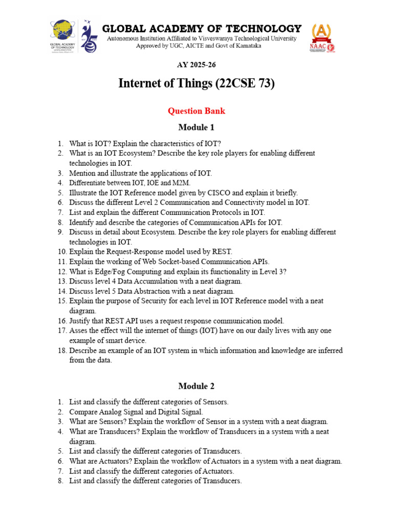 Internet of ThingsQB - Updated | PDF | Internet Of Things | Raspberry Pi