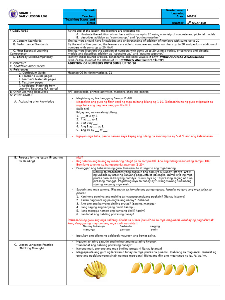 Sample DLL With Numeracy and Reading Integration | PDF
