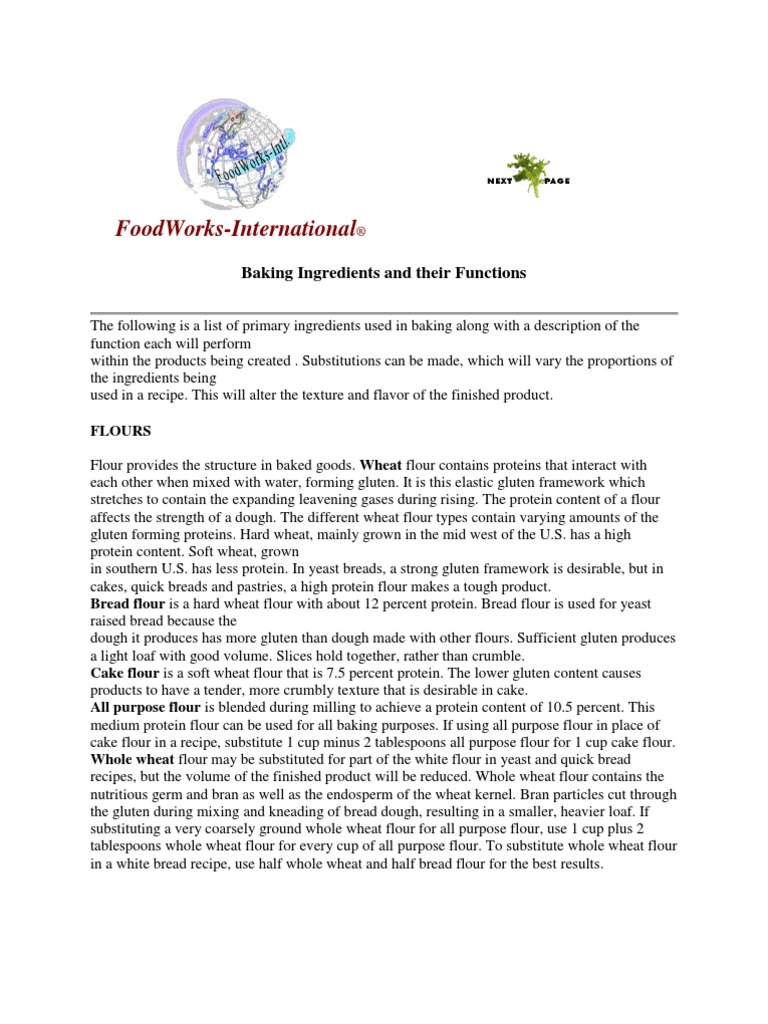 Foodworks-International: Baking Ingredients and Their Functions | PDF ...