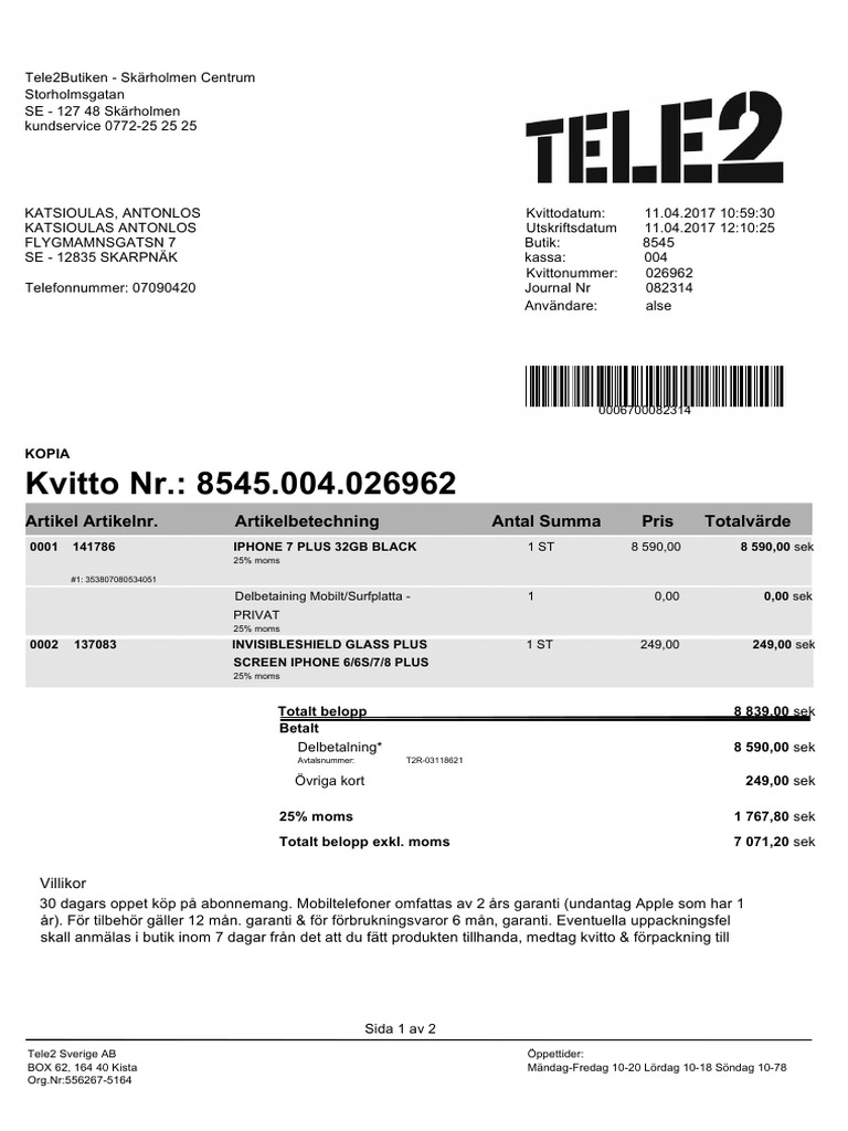 Tele2 Rechnung