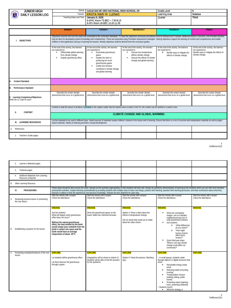 Junior High Science Lesson Plan: Climate Change | PDF | Climate Change ...