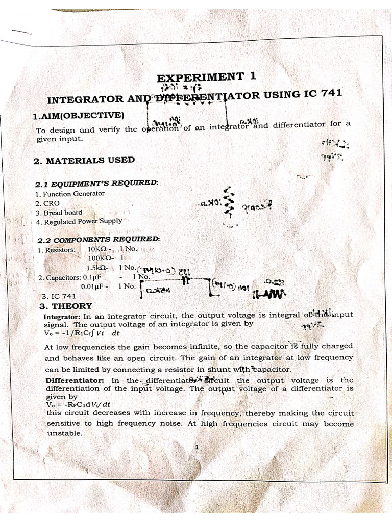 Integrator and Differentiator Using IC 741 | PDF
