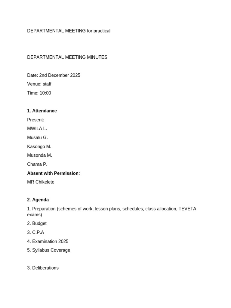 Departmental Meeting For 2025 | PDF
