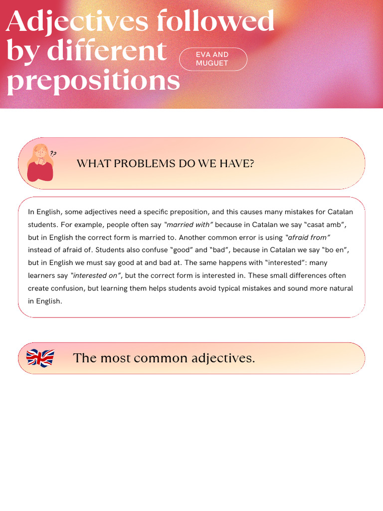 Adjectives Followed by Different Prepositions | PDF