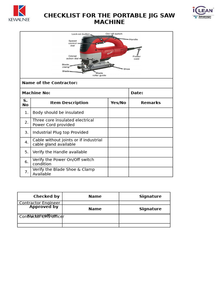 Jig Saw Mechine Check List | PDF