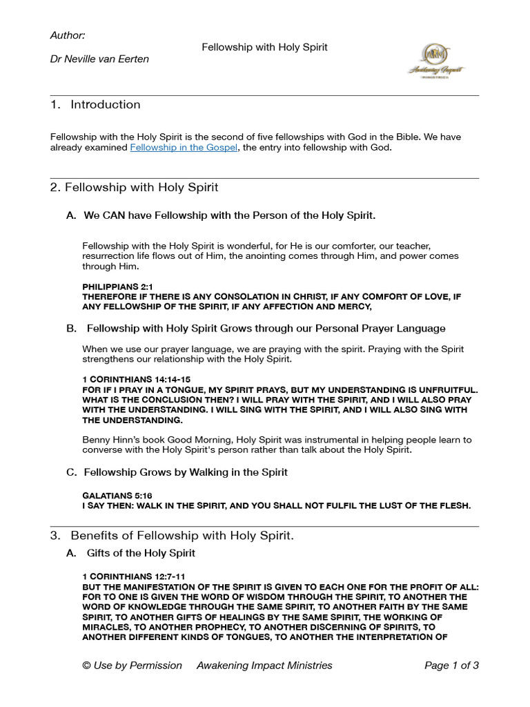 Understanding Fellowship with the Holy Spirit | PDF | Holy Spirit | God ...