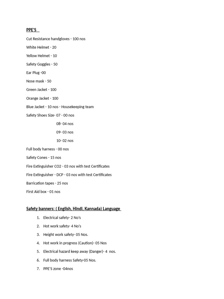 Comprehensive PPE Inventory List | PDF | Safety | Occupational Safety ...