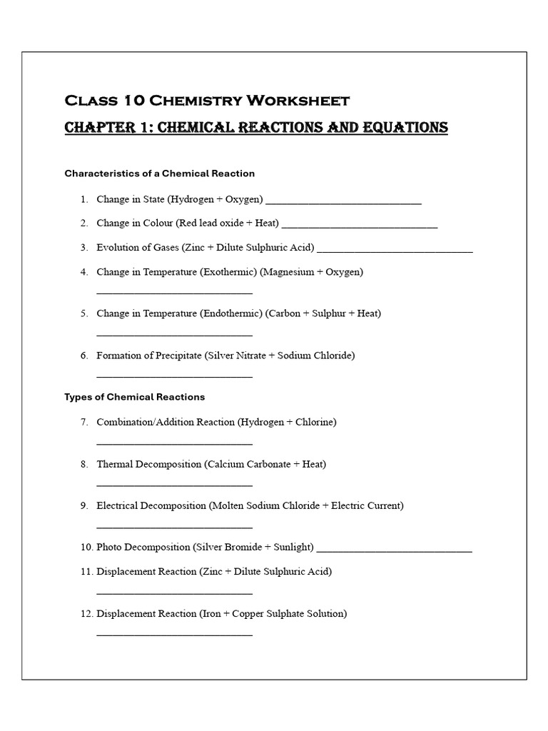 Class 10 Chemistry Worksheet Guide | PDF | Sodium Carbonate | Redox