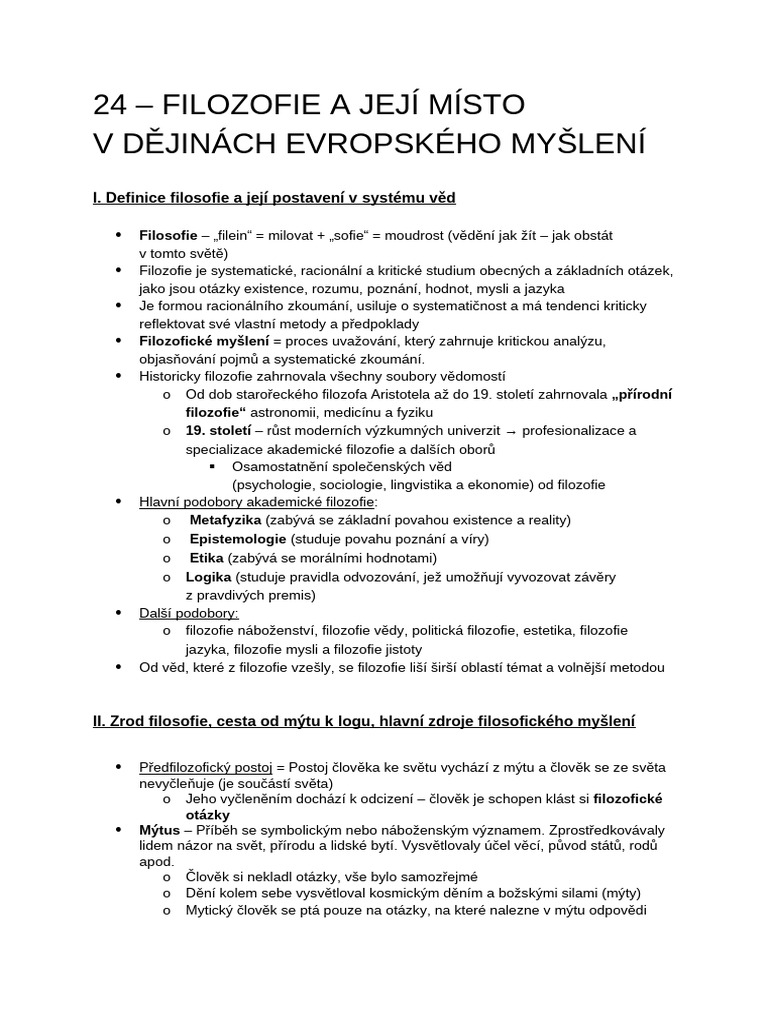 24 - Filozofie A Její Místo V Dějinách Evropského Myšlení | PDF