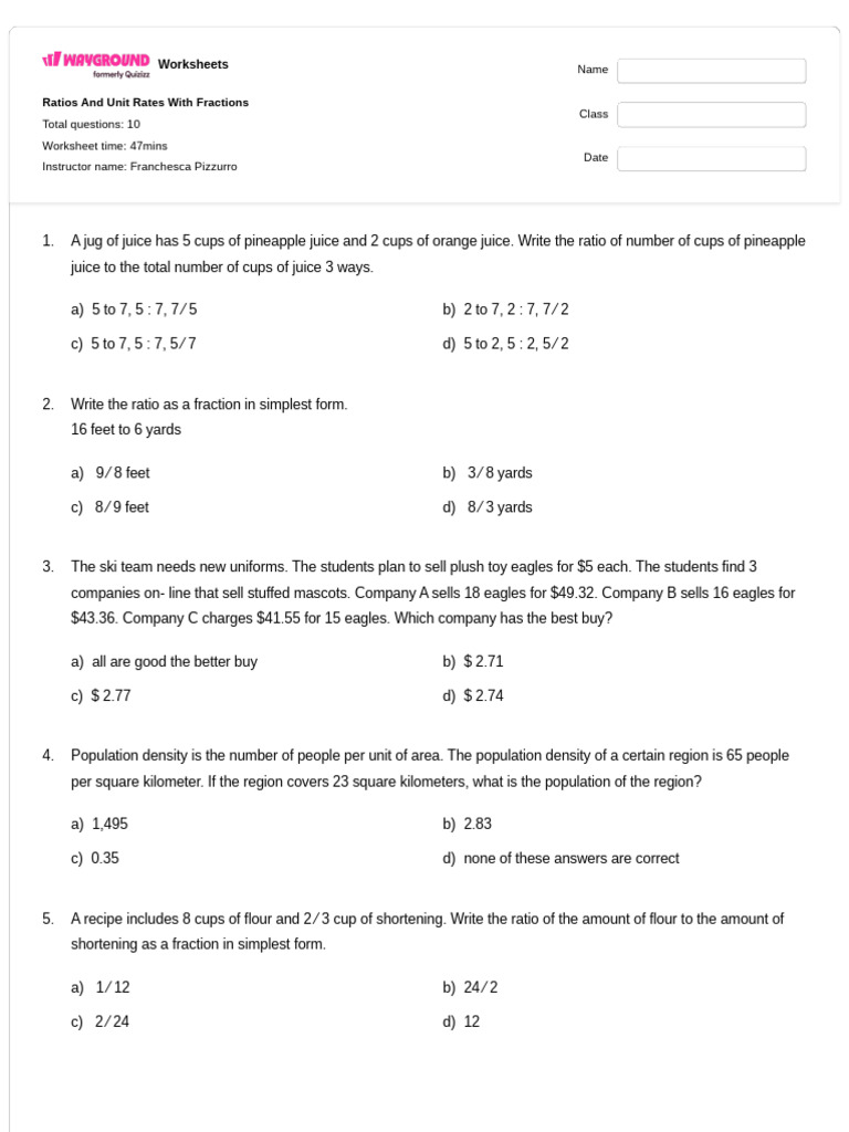 Ratios and Unit Rates Worksheet | PDF | Chess Openings | Chess