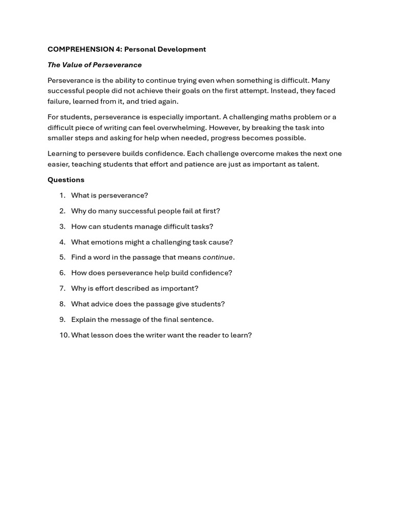 Personal Development The Value of Perseverance | PDF