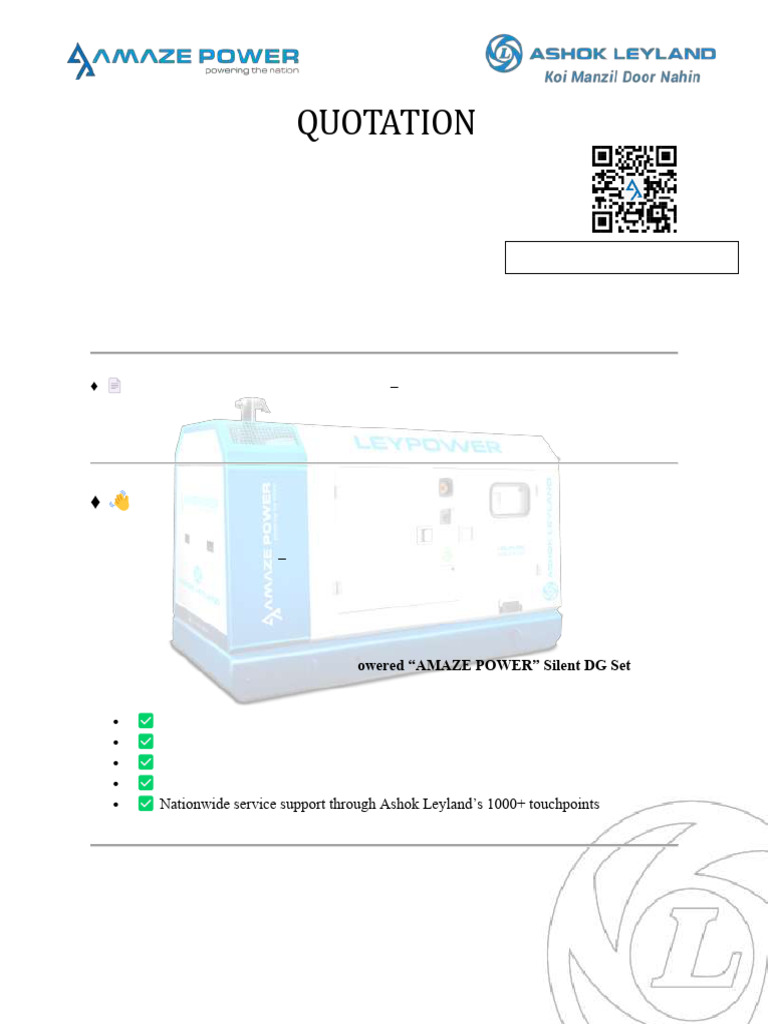 Quotation for 40kVA Silent DG Set | PDF | Electrical Engineering ...