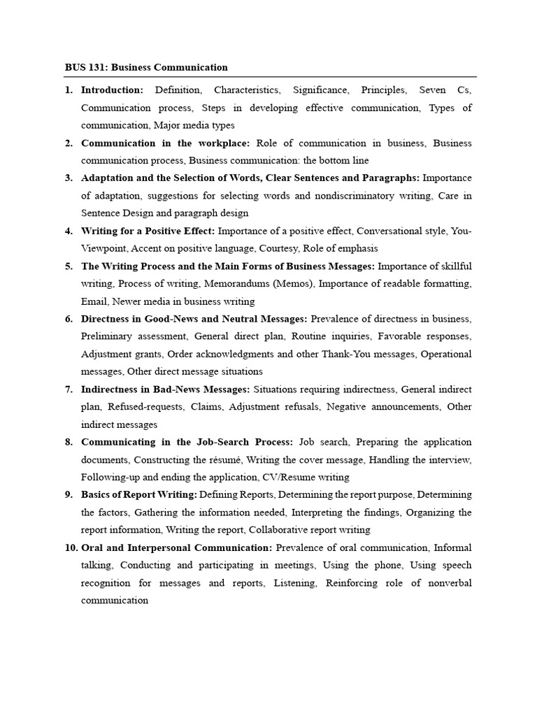 Business Communication - Course Outline | PDF | Communication | Résumé