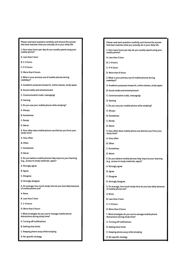 Mobile Phone Use and Study Distractions | PDF | Mobile Phones | Chess