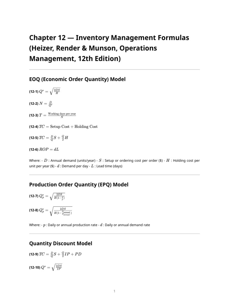 Inventory Management Formulas Explained | PDF | Inventory | Production ...