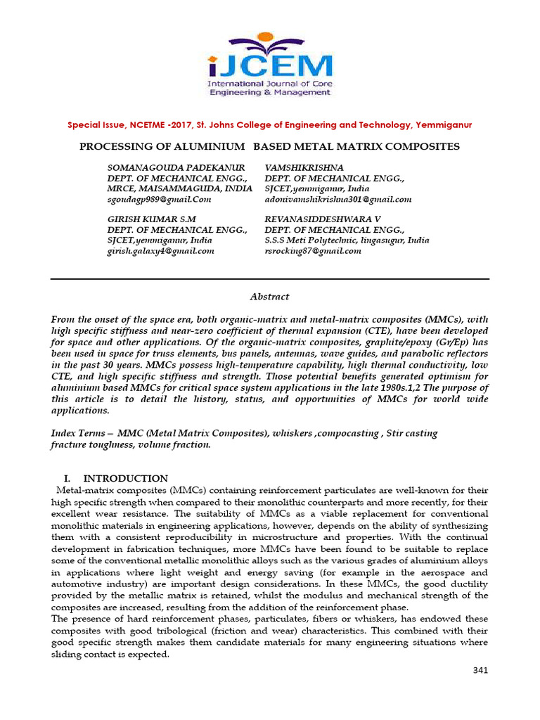 Aluminium Metal Matrix Composites Processing | PDF | Composite Material ...