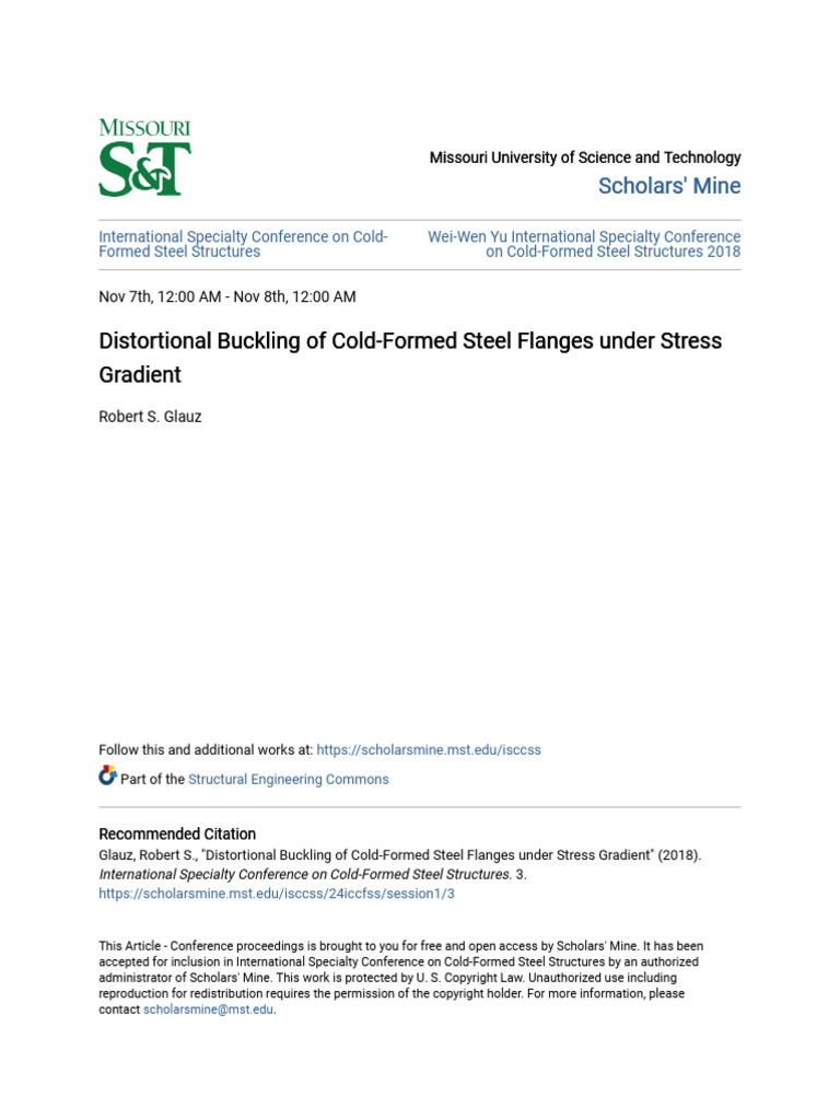 Distortional Buckling of Cold-Formed Steel Flanges Under Stress G | PDF ...