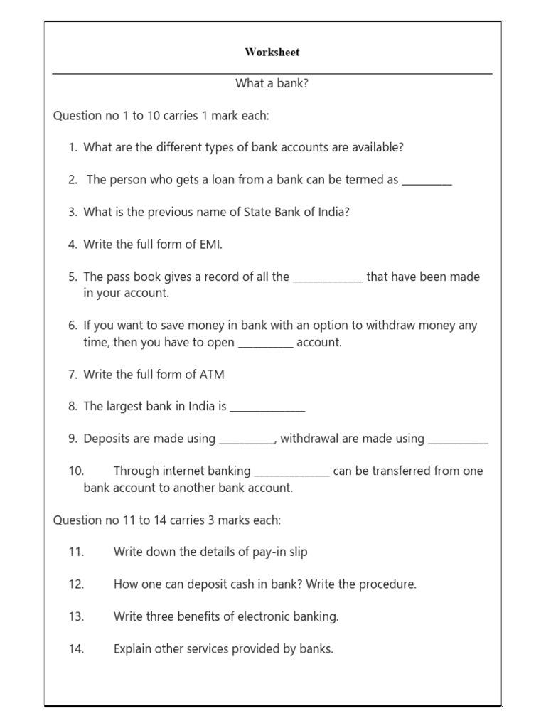 Bank Account Basics Worksheet | PDF