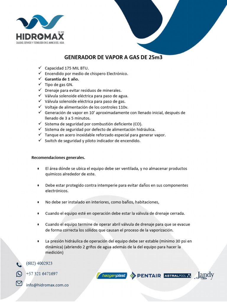 Manual Turco Gas Natural 25m3 | PDF | Agua | Vapor