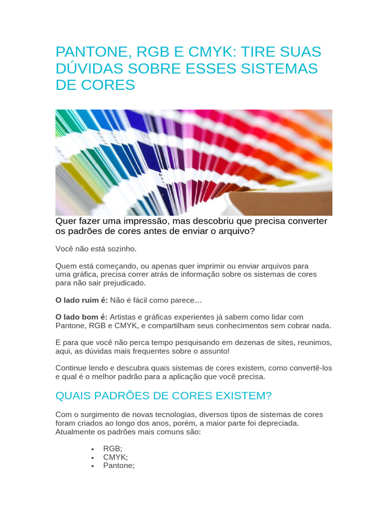 Entenda Pantone, RGB e CMYK | PDF | Cor | Modelo de cores RGB