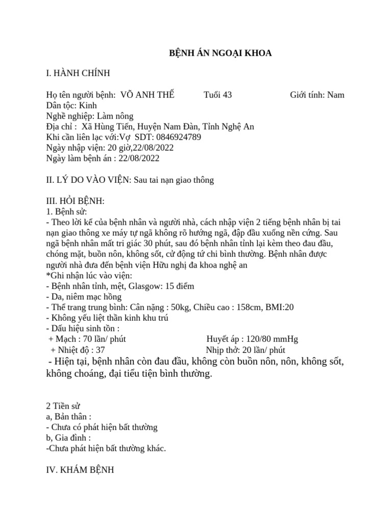 Bệnh án ctsn | PDF