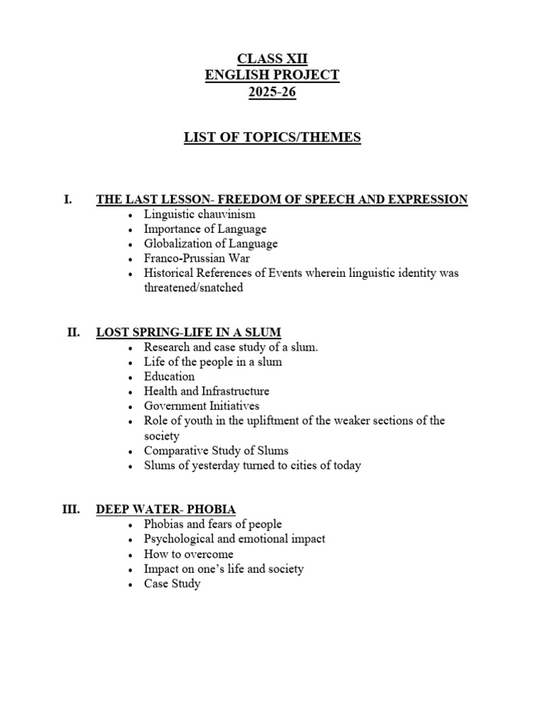 Class XII English Project Themes Overview | PDF | Social Psychology ...