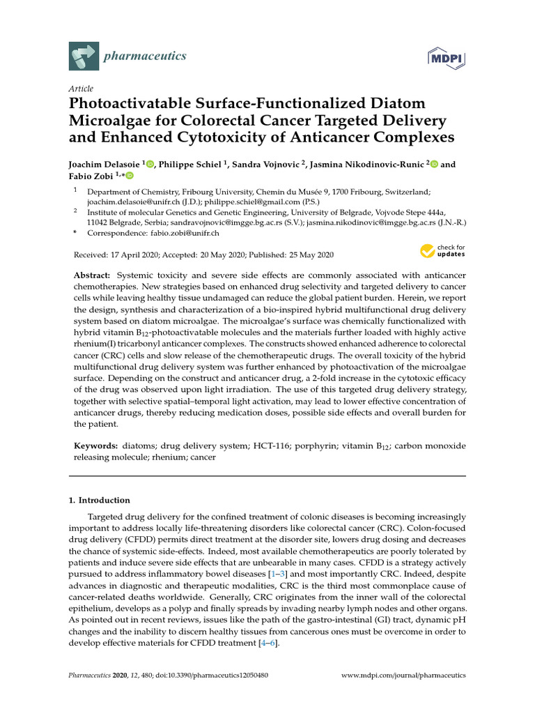 Diatom Microalgae for Targeted Cancer Therapy | PDF | Chemotherapy