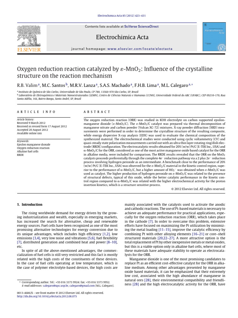 30 - Oxygen Reduction Reaction Catalyzed by Ɛ-MnO2 - Influence of The ...