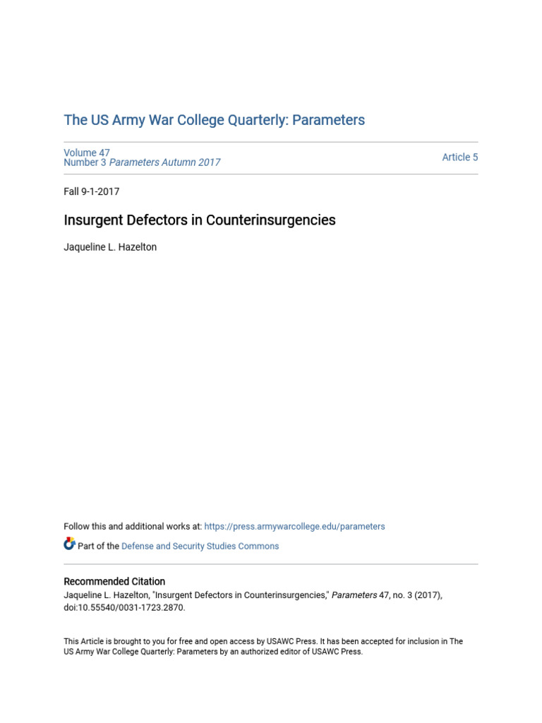 Insurgent Defectors in Counterinsurgencies | PDF | Insurgency ...