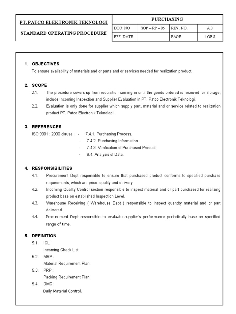 SOP Purchasing | PDF | Supply Chain Management | Procurement