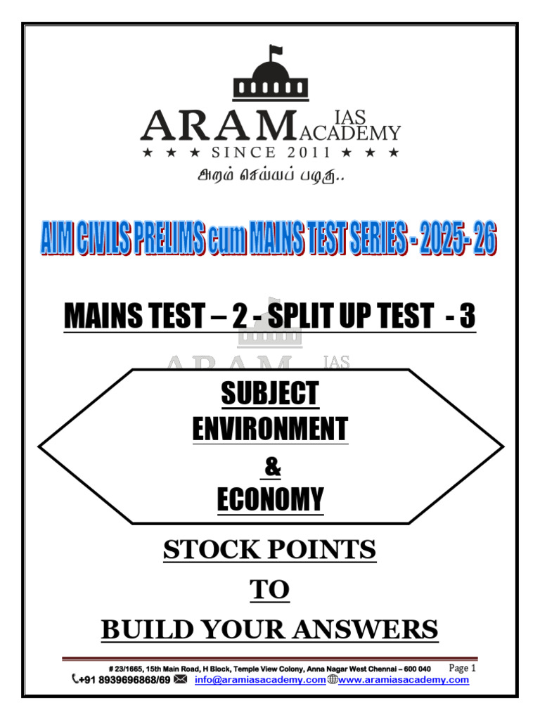 Mains Test 2 Split Up Test 2 Stock Points For Environemt & Economy ...