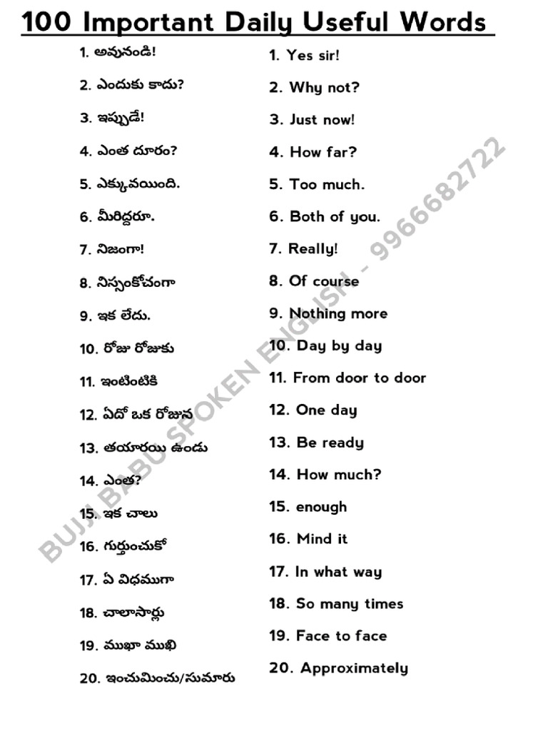 100 Important Daily Useful Words | PDF