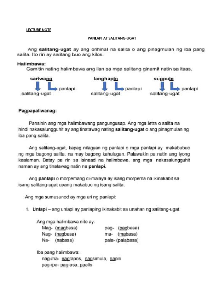 LECTURE NOTE in Filipino 6 | PDF
