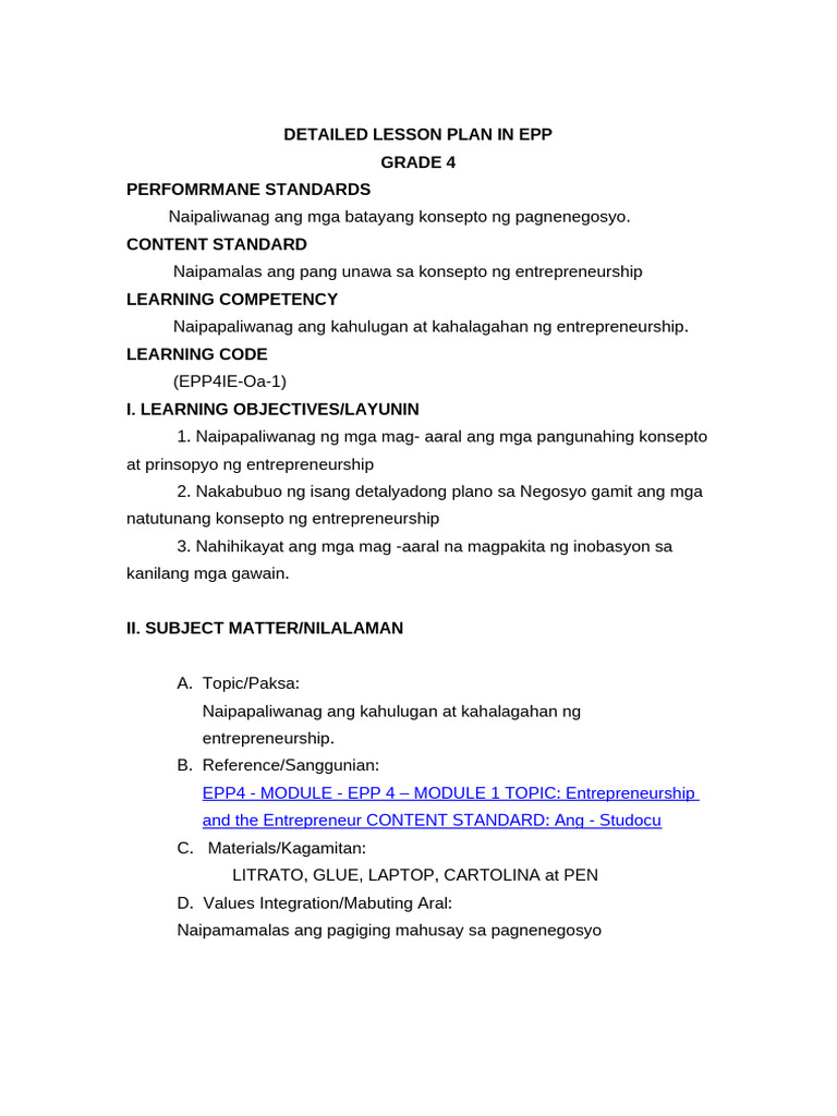 Detailed Lesson Plan in Epp.docx Finalll | PDF