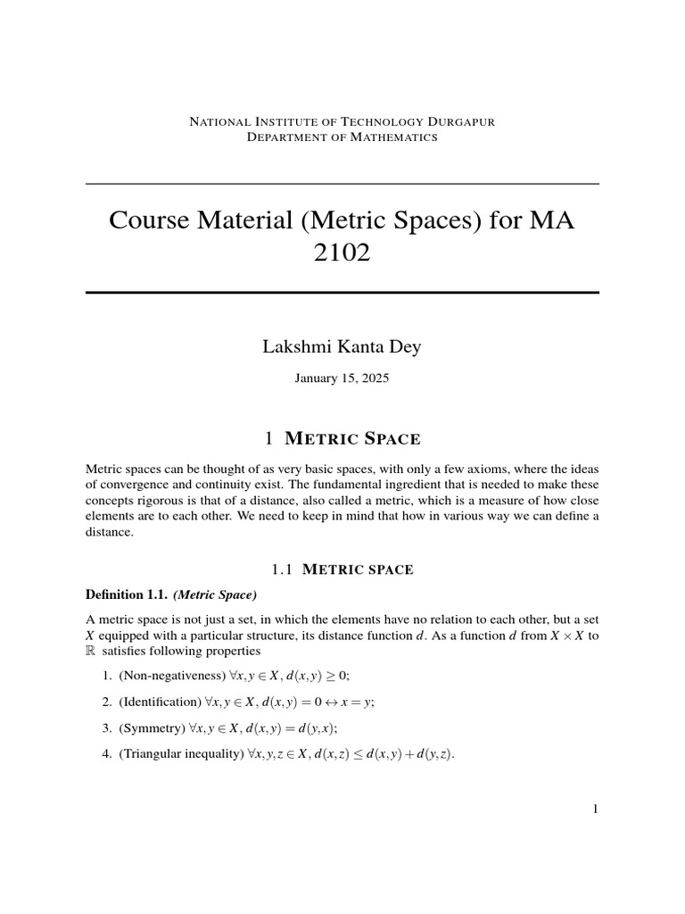 Metric Spaces Course Material Overview | PDF | Sequence | Continuous ...