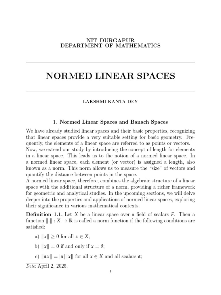 Normed Linear Spaces Overview | PDF | Vector Space | Norm (Mathematics)