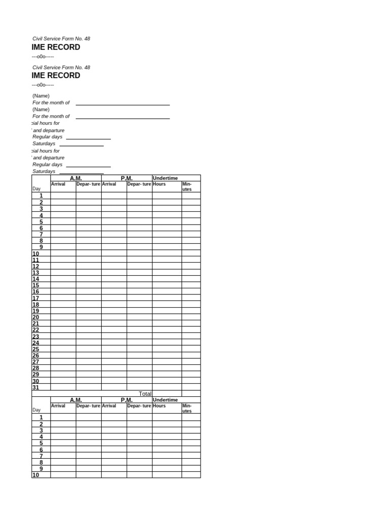 Daily Time Record Template | PDF