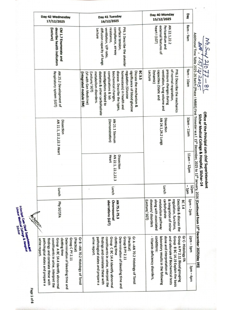 Additional Time Table _1st Trimester MBBS | PDF