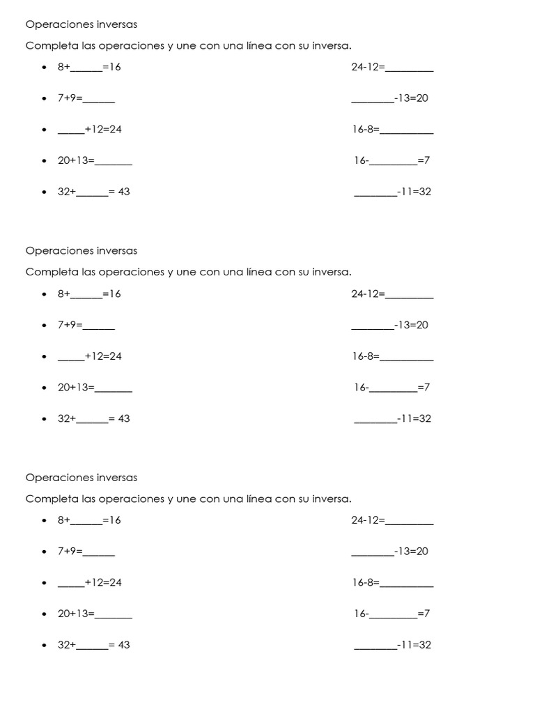 Ejercicios de Operaciones Inversas | PDF