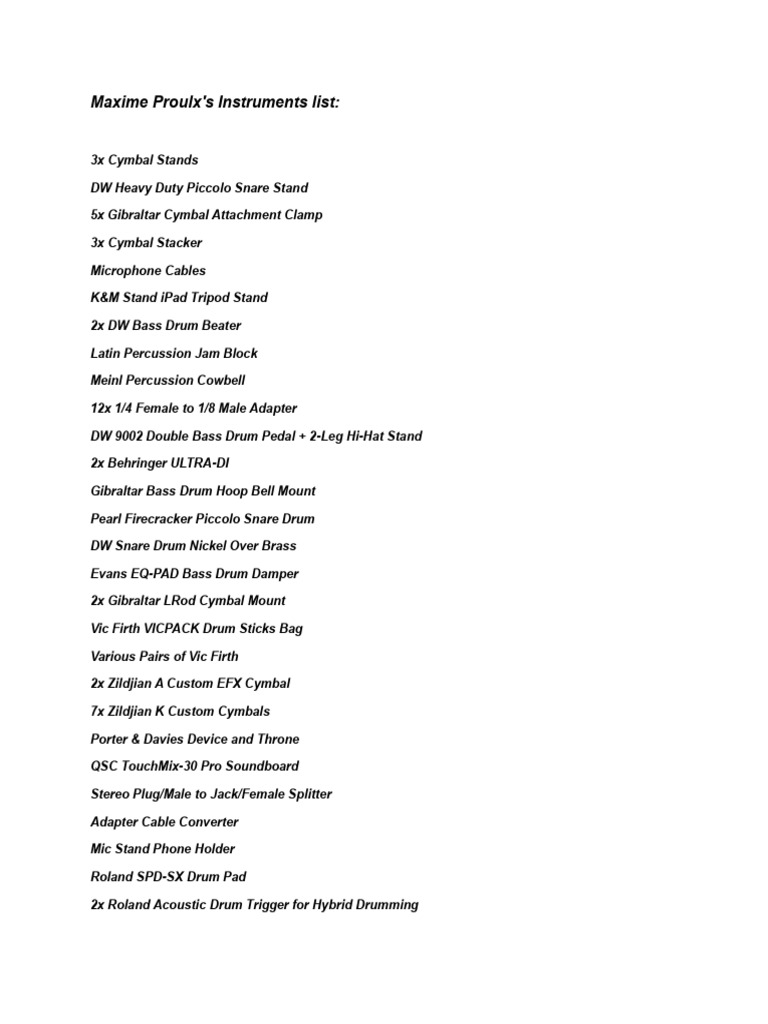 Max's Instrument List 2025 | PDF