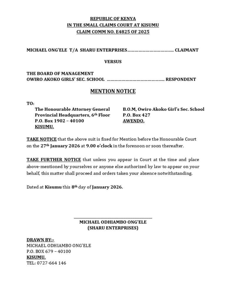 Mention Notice - Michael Ong’Ele | PDF