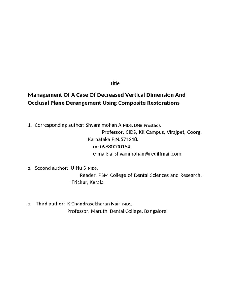 Composite Restorations for VDO Increase | PDF | Dentistry | Tooth