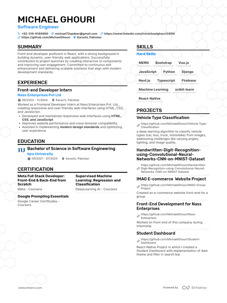 Front-End Developer Resume of Michael Ghouri | PDF | Web Development ...