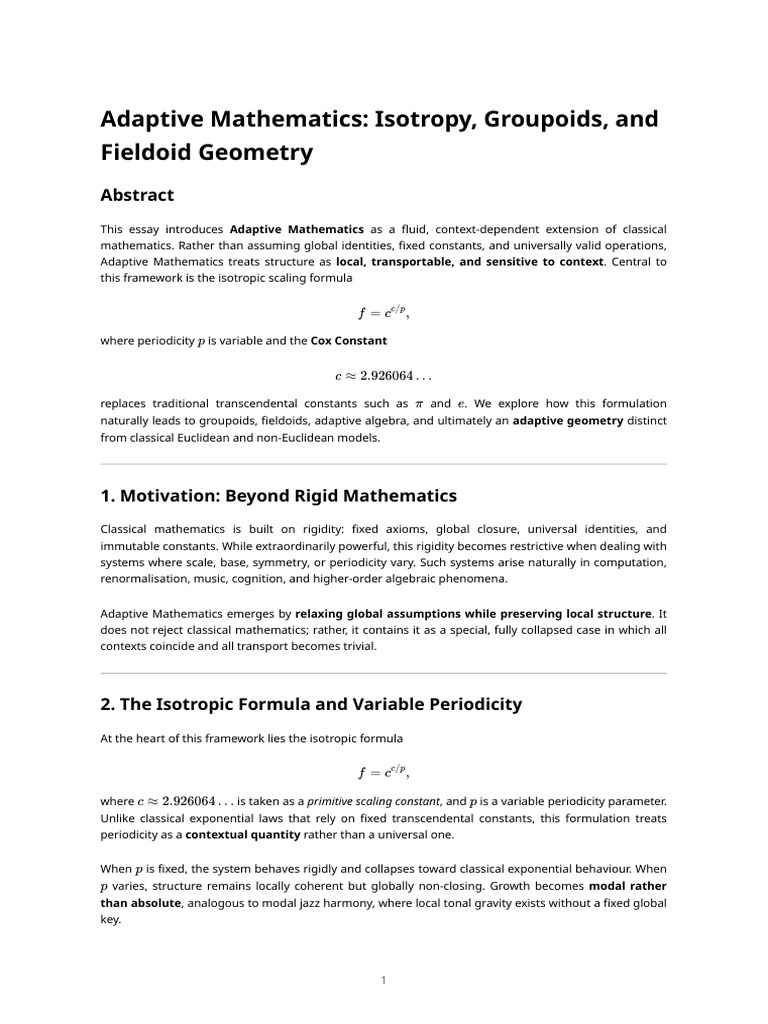 Adaptive Mathematics_ Isotropy, Groupoids, And Fieldoid Geometry (3 ...