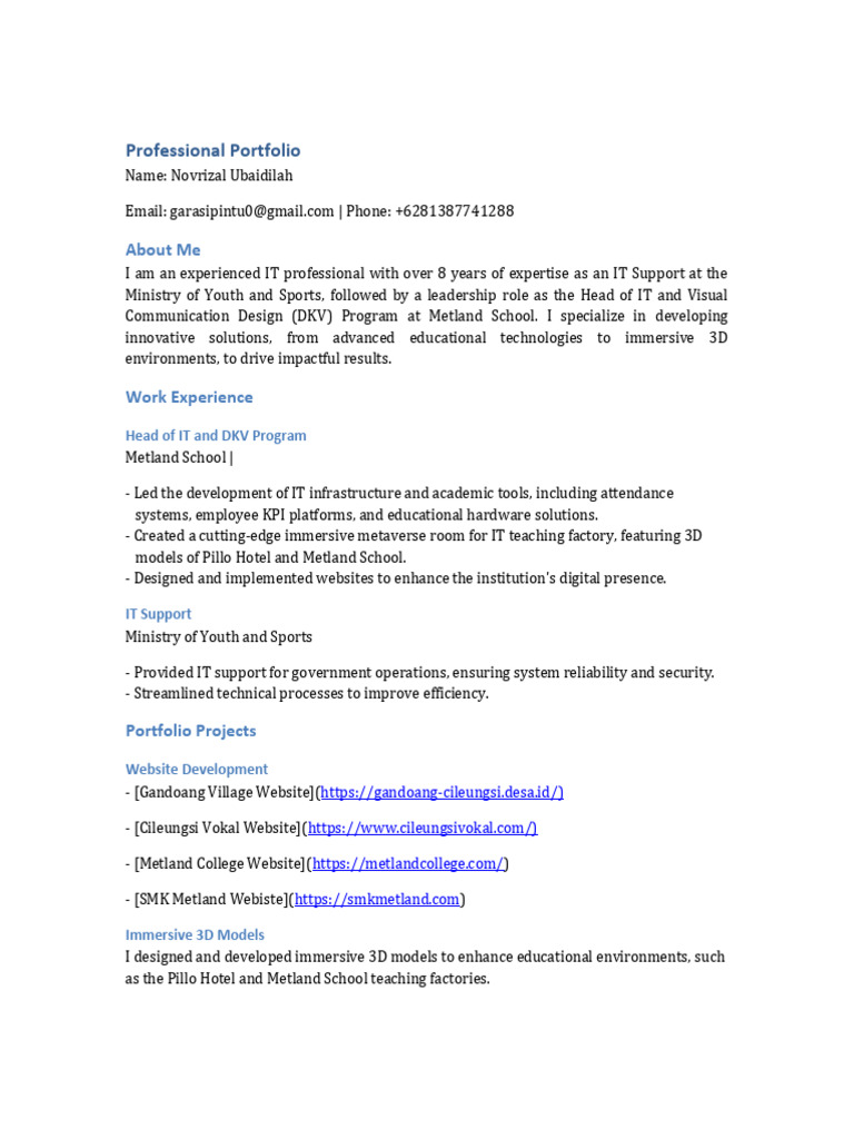 Novrizal Ubaidilah's IT Portfolio | PDF