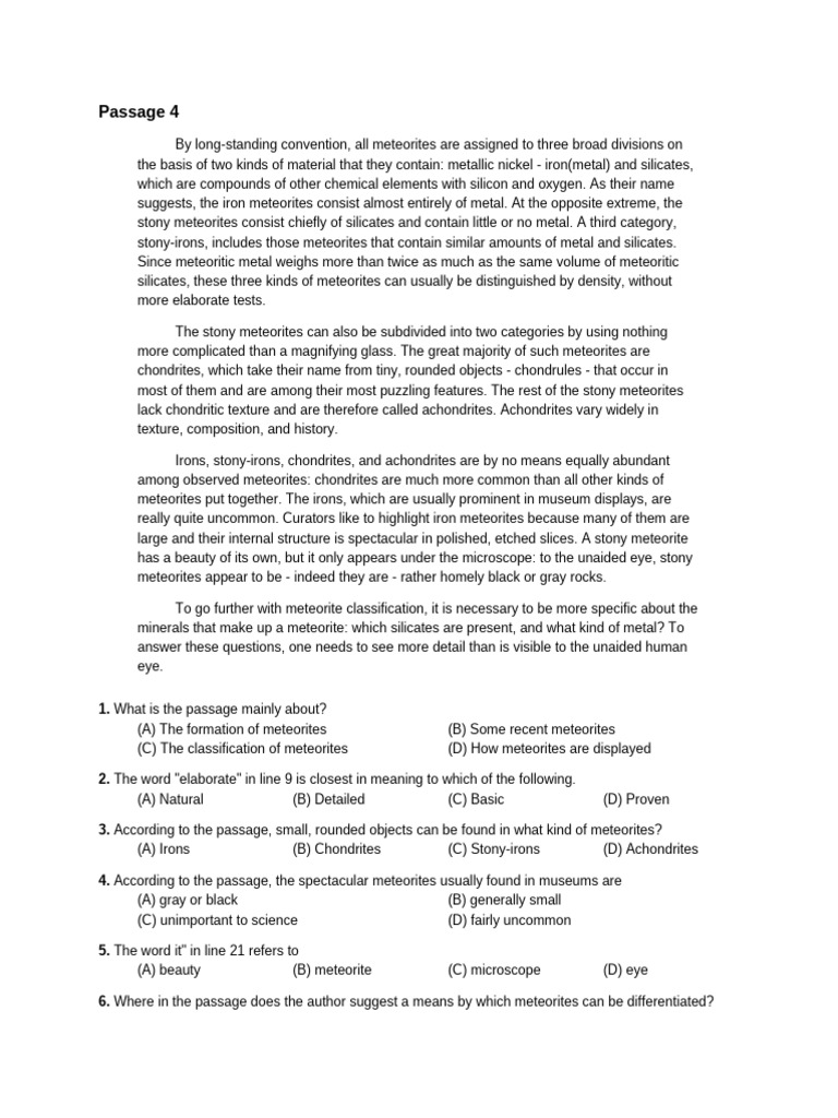 Passage 4 | PDF | Meteorite | Physical Sciences