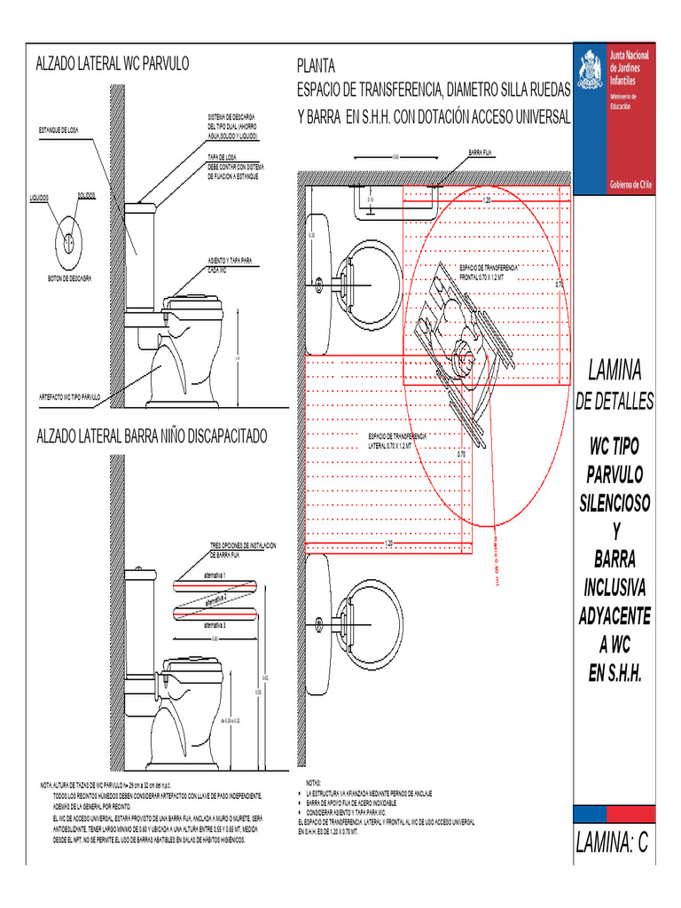 Lamina C WC Tipo P+írvulo Silencioso y Barra Inclusiva Adyacente A WC ...