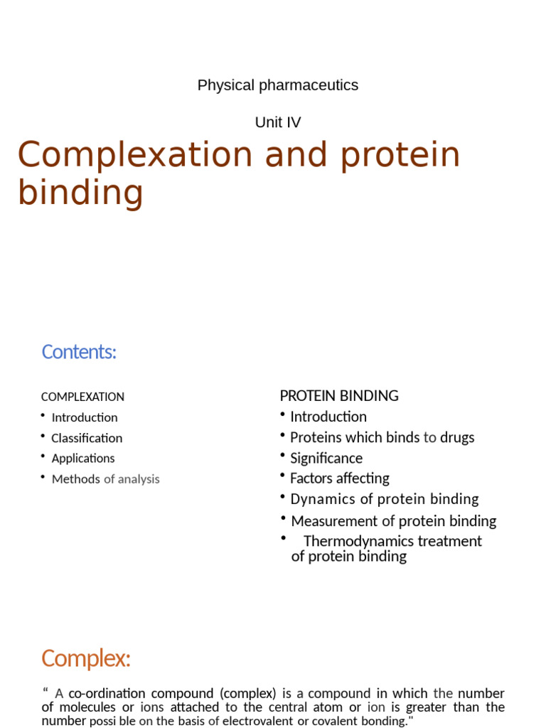 Complexation and Protein Binding Overview | PDF | Coordination Complex ...